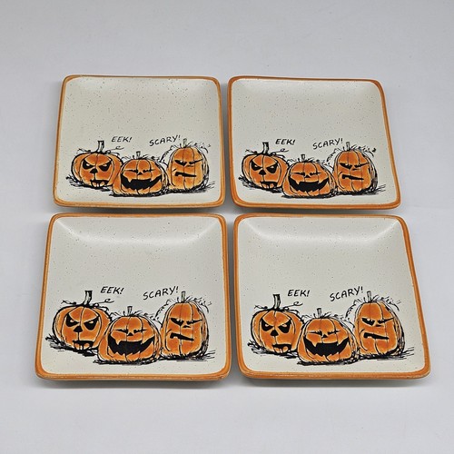 Eli Ana Pumpkin Halloween Appetizer Plates Set Of 4 5x5” Ceramic Eek ...