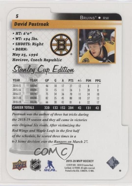 2019-20 Upper Deck MVP Colors and Contours Purple /9 David Pastrnak #5 ...