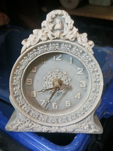 Mauve Cameo Mantle Table Clock Incolay Stone Victorian Floral - Great ...