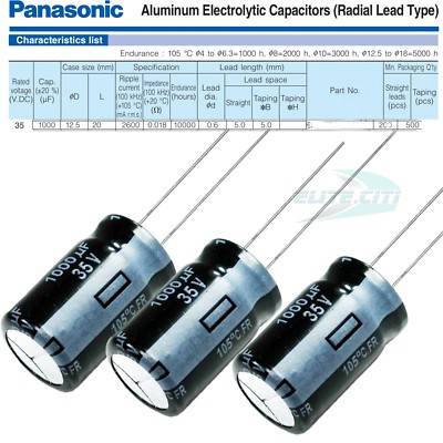 3PK* Panasonic FR Series 1000uf 35V - Electrolytic Radial Capacitors 12 ...