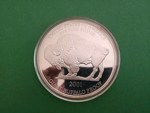 2001 GIANT SILVER BUFFALO Coin PROOF 1 oz SILVER National Collector's ...