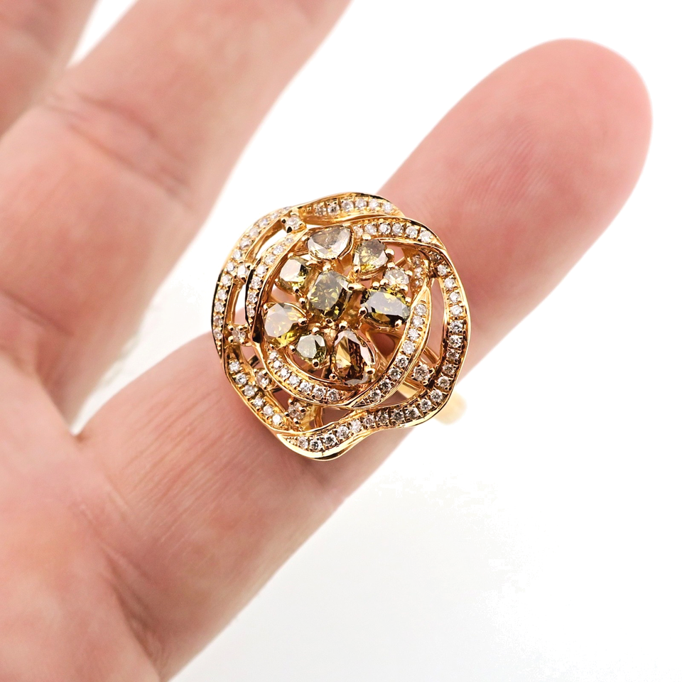 Fabulous 18k Solid Rose Gold Natural Fancy Green Brown Diamond Ring ...