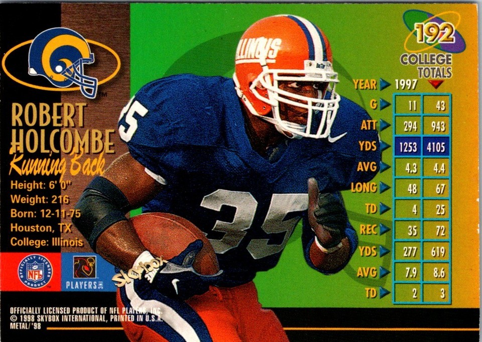 1998 Metal Universe Robert Holcombe #192 St. Louis Rams Football Card ...