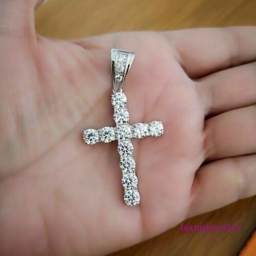 4Ct Round Cut Lab-Created Diamond Pendant Cross 14K White Gold Over ...