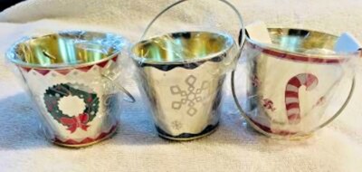 Set of Three Mini Christmas Metal Pails with Handles 3 Designs New in ...