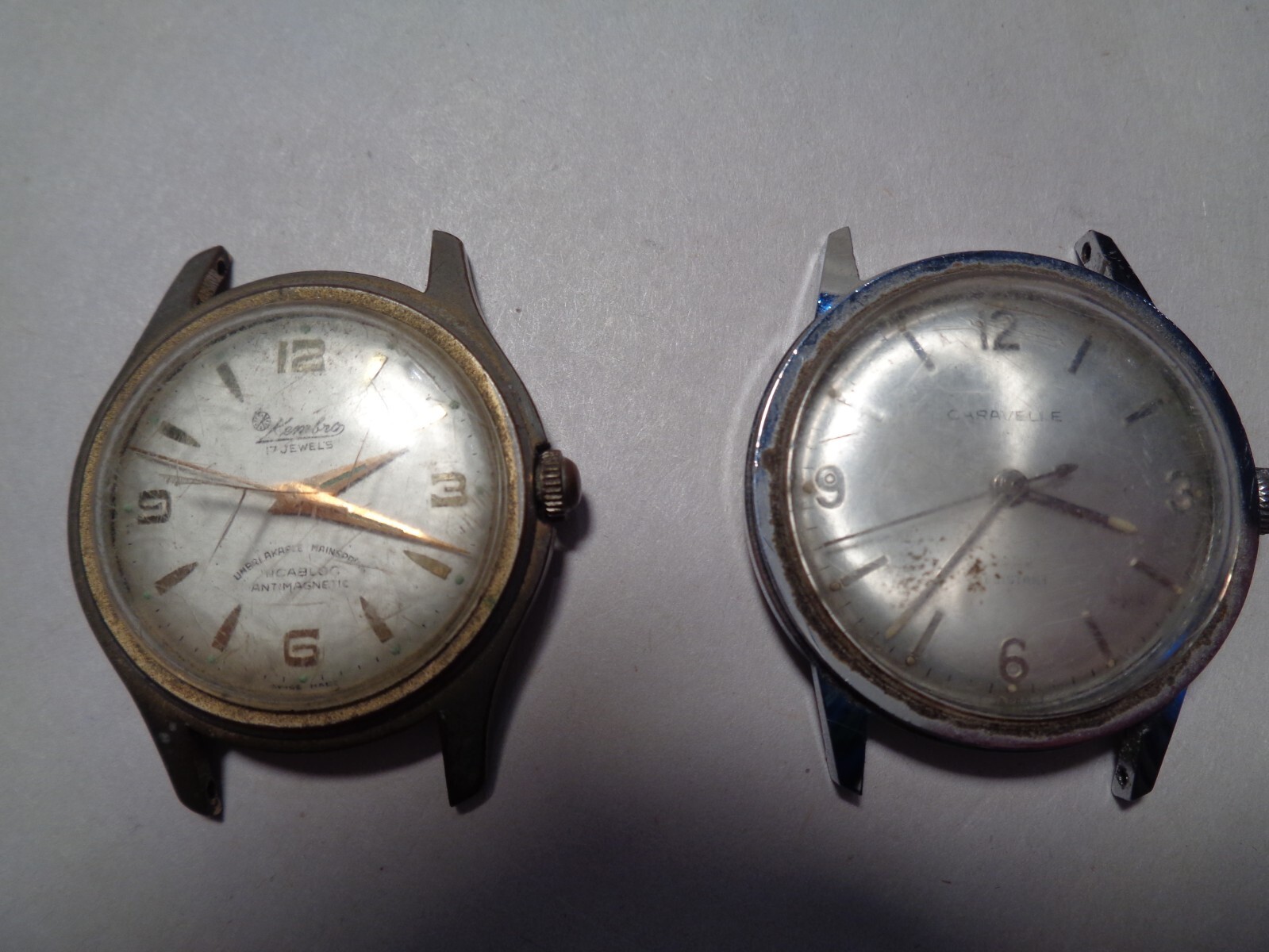 CARAVELLE AND KEMBRO 17 JEWEL VINTAGE WATCH LOT. ONE WORKING.ONE NON ...