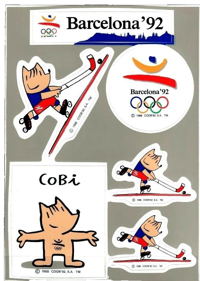 LOTE DE 12 ADHESIVOS COBB 92 COBI. MARISCAL BARCELONA 92 BASKET/HOCKEY ...