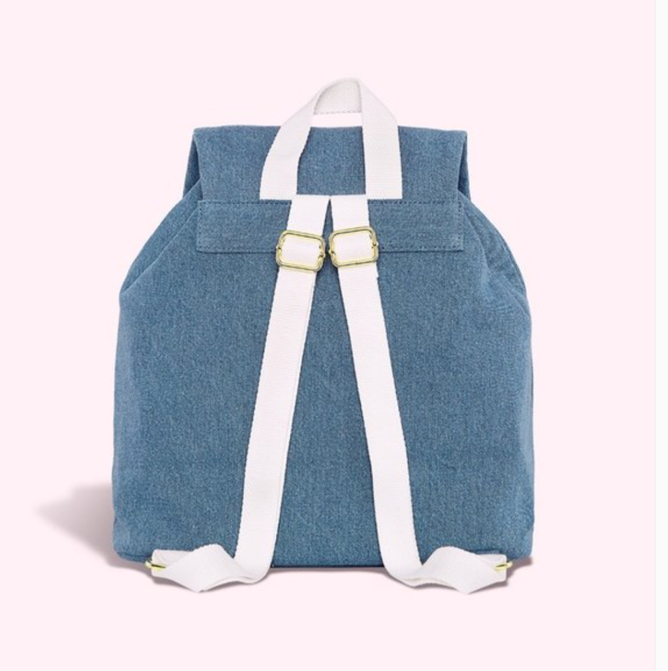Stoney Clover Lane Denim Flap Backpack NWT SCL Bag Drawstring Camp ...