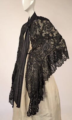 1870’S VICTORIAN BLACK SPANISH BUSTLE BACK CAPE W LONG SILK TIES | eBay