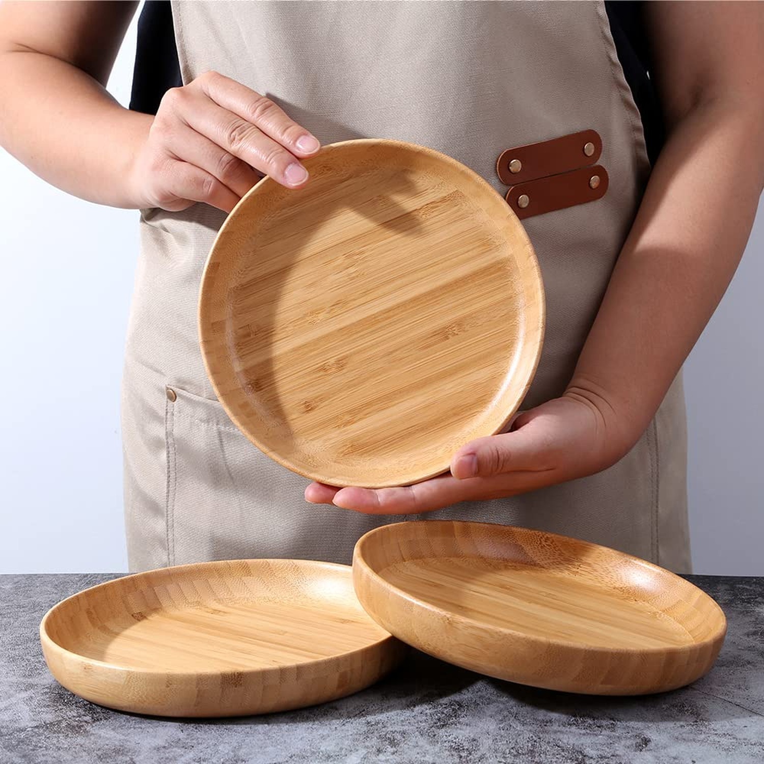 cluzelar Bamboo Plates 7.5Inch Round Bamboo Plate Reusable Dinner Plate ...