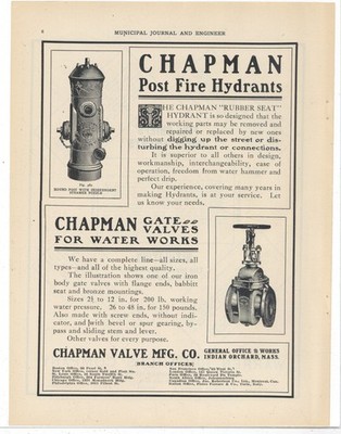 1908 Chapman Valve Co. of Indian Orchard Massachusetts Ad: Fire ...