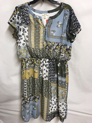 Como Blu Women's Flutter Sleeve Dress Blue Grn Gold White Lined Size ...