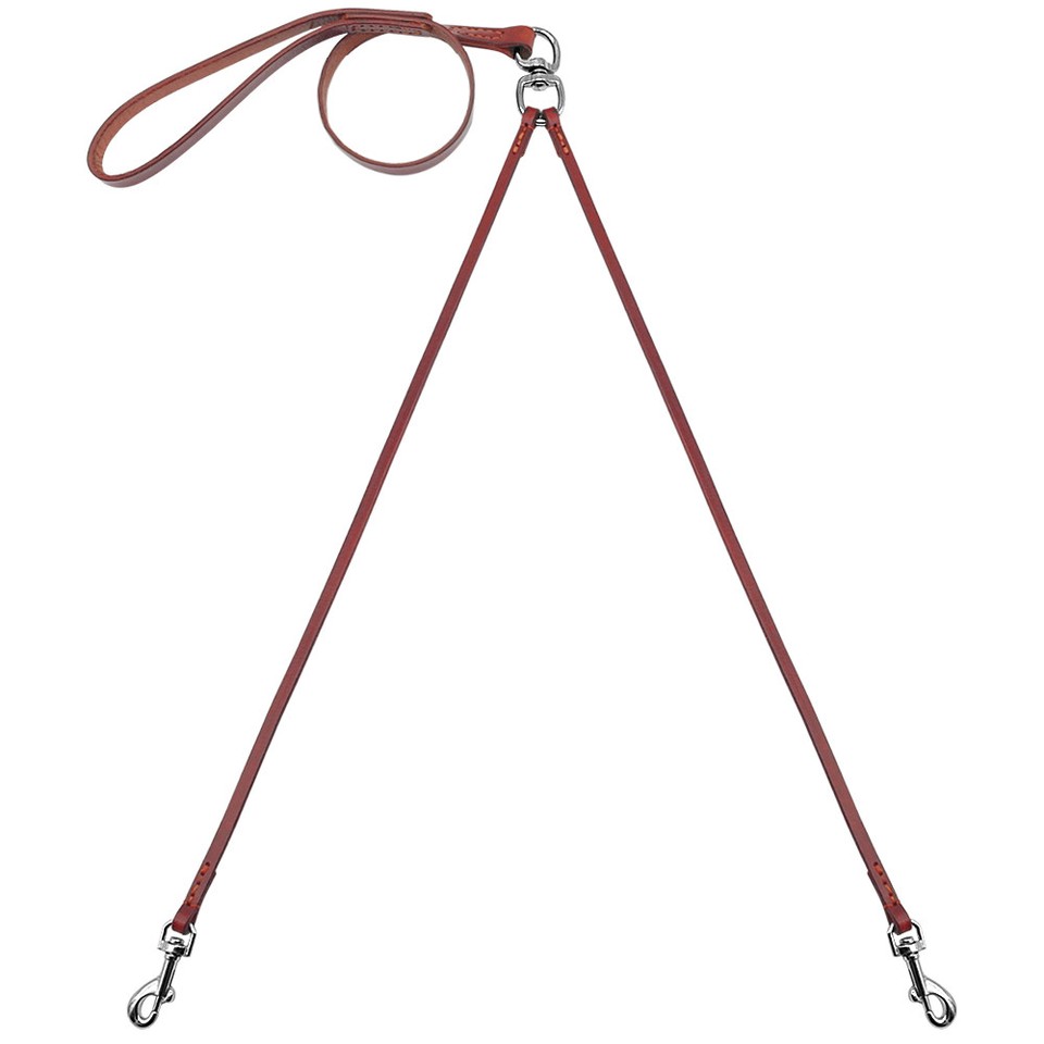 Leather 2 Way Dog Coupler Twin Leash Pet Double Leads for Two Twin Dogs ...