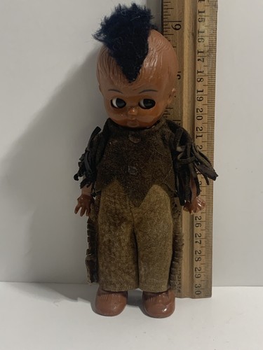 Vintage Kewpie Type Hard Plastic NATIVE AMERICAN INDIAN MOHAWK Sleep ...