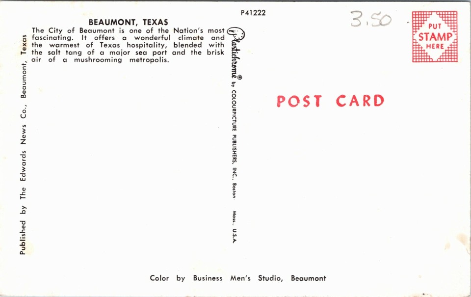 Postcard TX Beaumont Bird's Eye View Port & Downtown Water Tower Ships ...