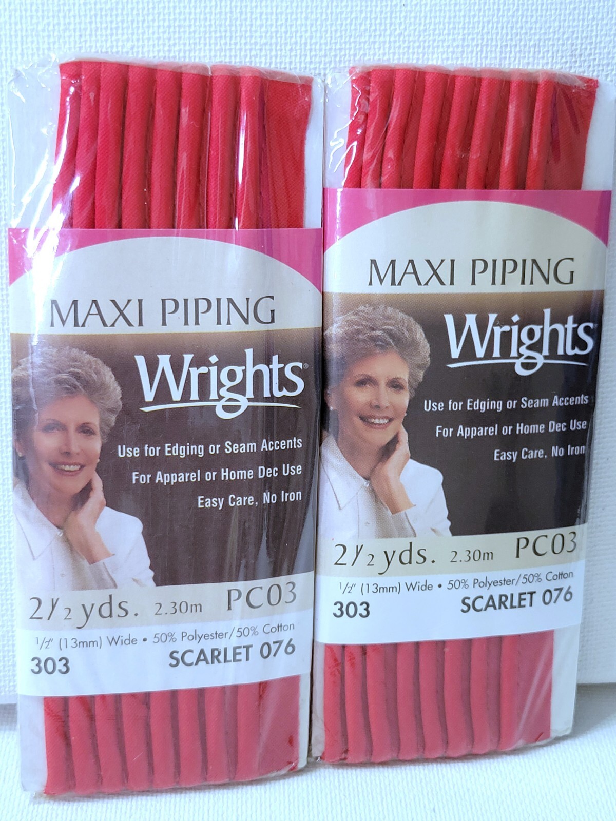 Wrights 303-076 Maxi Piping 1/2" x 2-1/2 yds. (2.30m) Scarlet (2 Pk ...