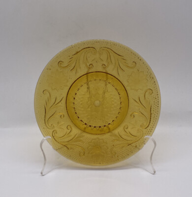 Vintage Tiara Indiana Amber Glass Bread Plate Embossed Floral Pattern ...