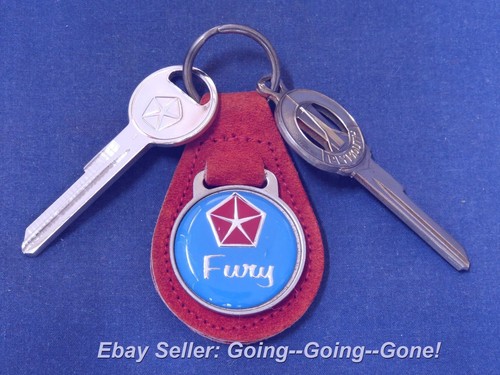 PLYMOUTH FURY 18kt GOLD SILHOUETTE KEY BLANK +VTG LEATHER KEY FOB ...