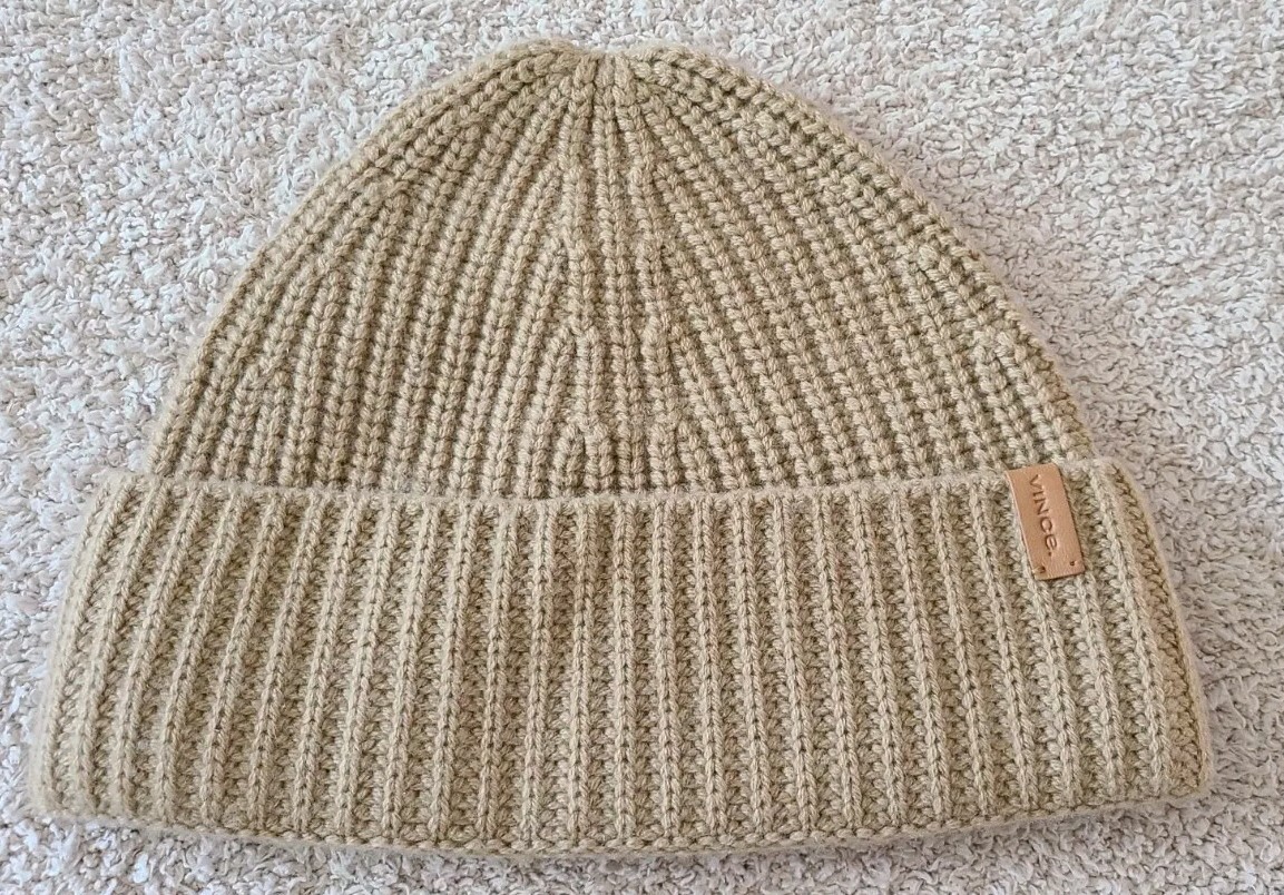 Vince Merino Wool/Cashmere Shaker-Stitch Hat Camel On… - Gem