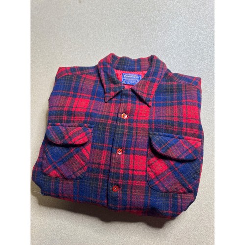 Vintage Pendleton board Wool Shirt Jacket Mens Large Red Blue Plaid ...