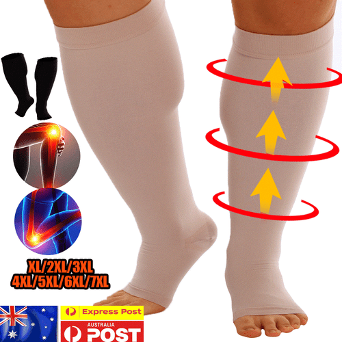 XL-7XL Plus Size Compression Socks 20-30 mmhg Extra Wide Calf Knee High ...