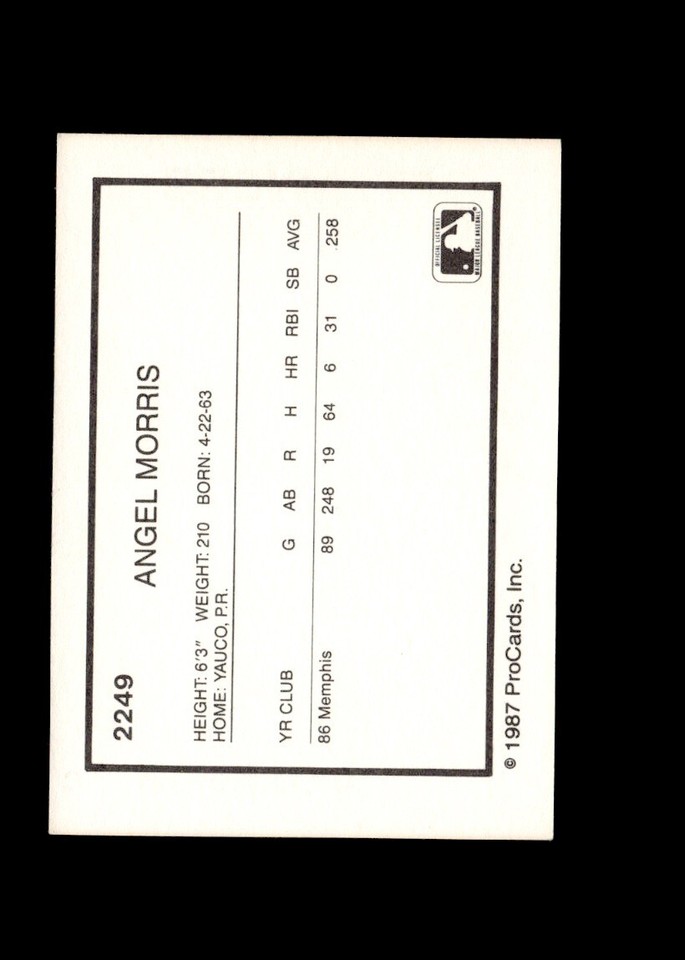 Angel Morris 1986 Pro Cards Ft. Myers Royals authentic autographed card ...