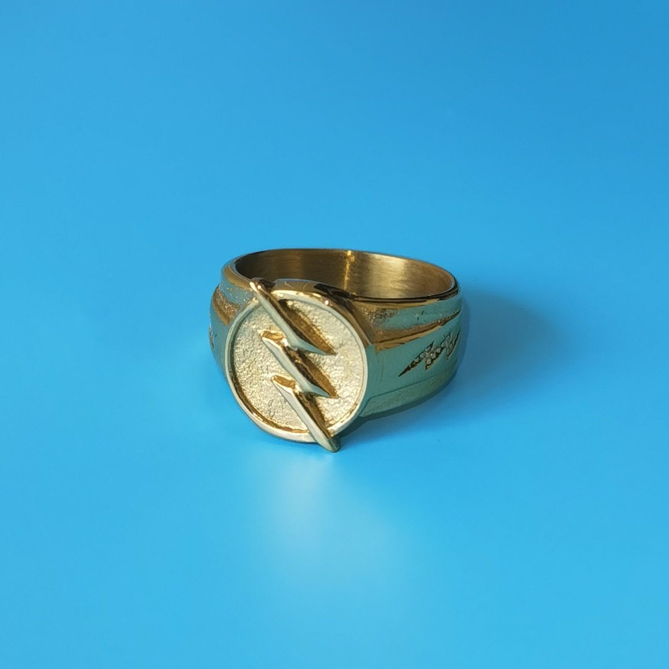 The Flash Barry Allen Cosplay Ring 18K Gold Plated Reverse Flash Mens ...