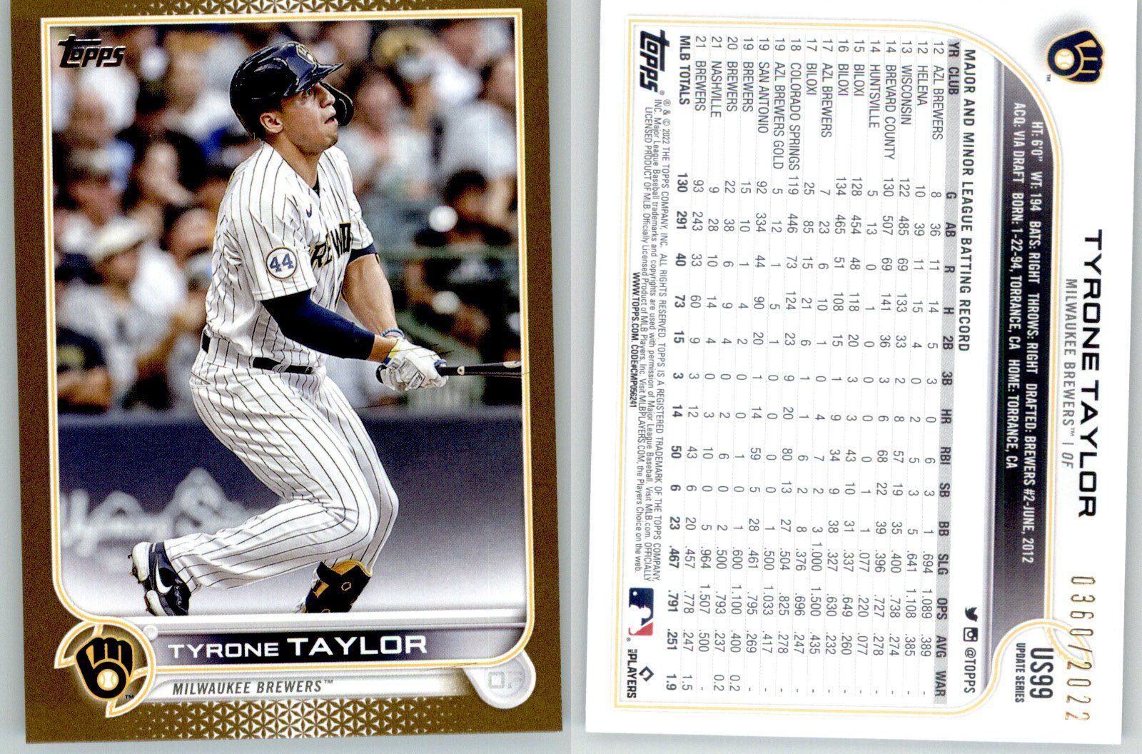 Tyrone Taylor 2022 Topps Update Gold /2022 #US99 Brewers | eBay