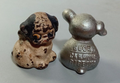2 Hubley Dog/Pup Paperweights BUCK CARBON RIBBONS and painted PUG Cast ...