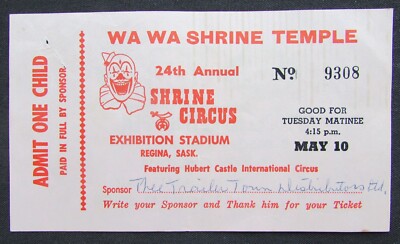 1977 Wa Wa Shrine Temple 24th Annual Shrine Circus Ticket - Regina, SK ...