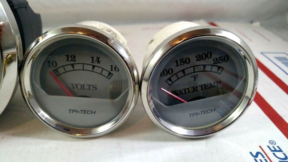 TPI-TECH 3 Gauge Set Tachometer + Volts + Water Temperature Coolant RPM ...