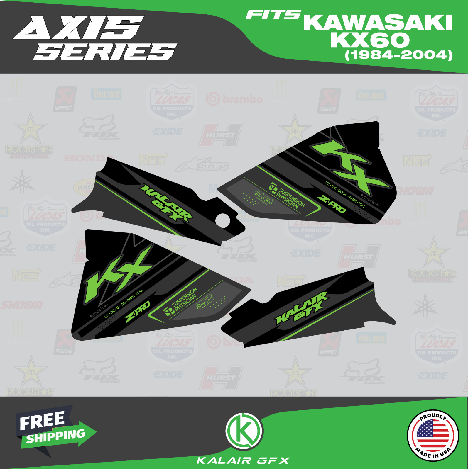 Graphics Kit for KAWASAKI KX60 (1984-2004) AXIS-Green Shift | eBay