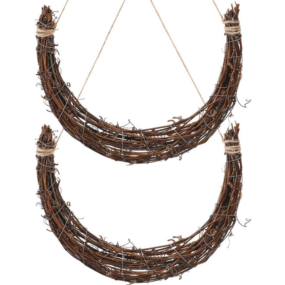 2 Pcs Moon-shaped Wreath Rattan Frame Wreaths for Crafting Floral ...