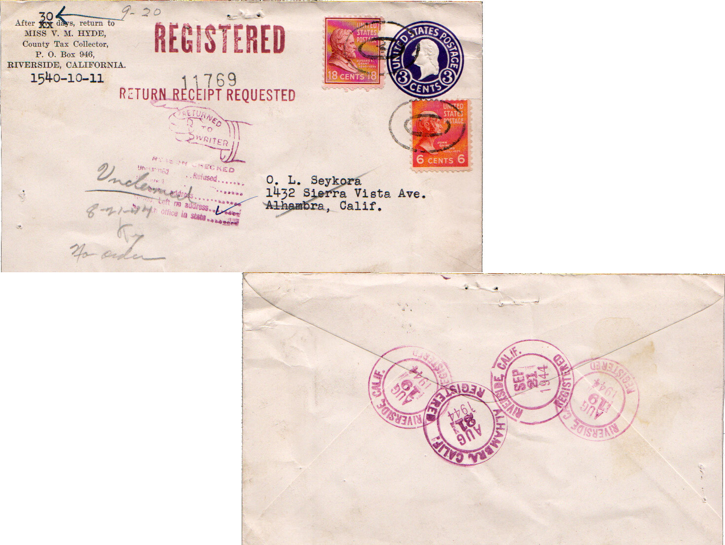 California Alhambra Registered 1944 violet double ring with violet sl ...