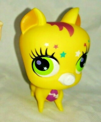 RARE cochon jaune étoilé yeux vert # 2859 LITTLEST PET SHOP Petshop LPS ...