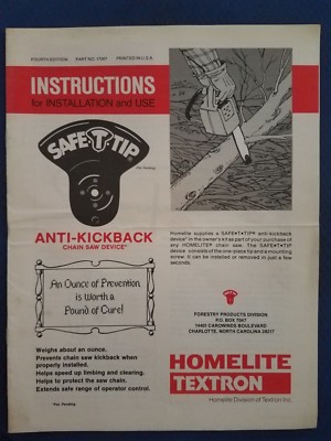 Homelite Safe-T-Tip Anti-Kickback Chain Saw Device Instructions - 1980 ...