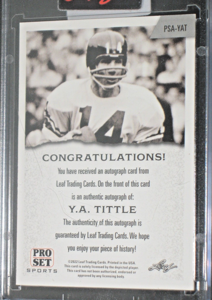 Y.A. Tittle 2022 Leaf Pro Set Autograph Orange (14/15) His Jersey #! NY ...