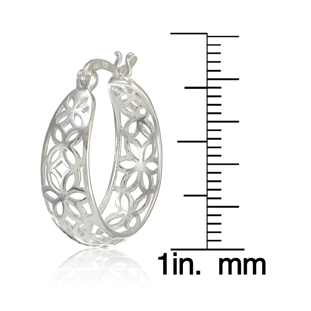 Sterling Silver Filigree Floral Design Hoop Earrings | eBay