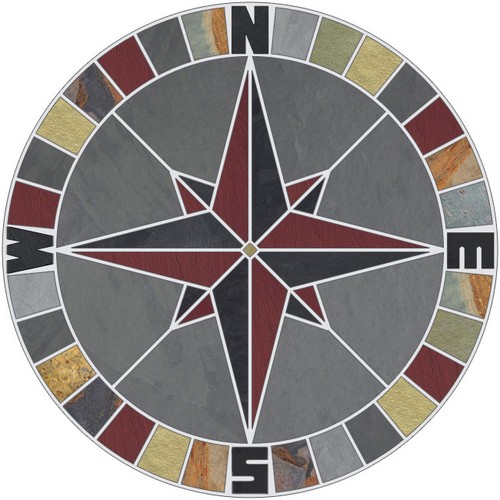40" Tile Mosaic Medallion Natural Stone Gray & Multi Slate Mariners ...