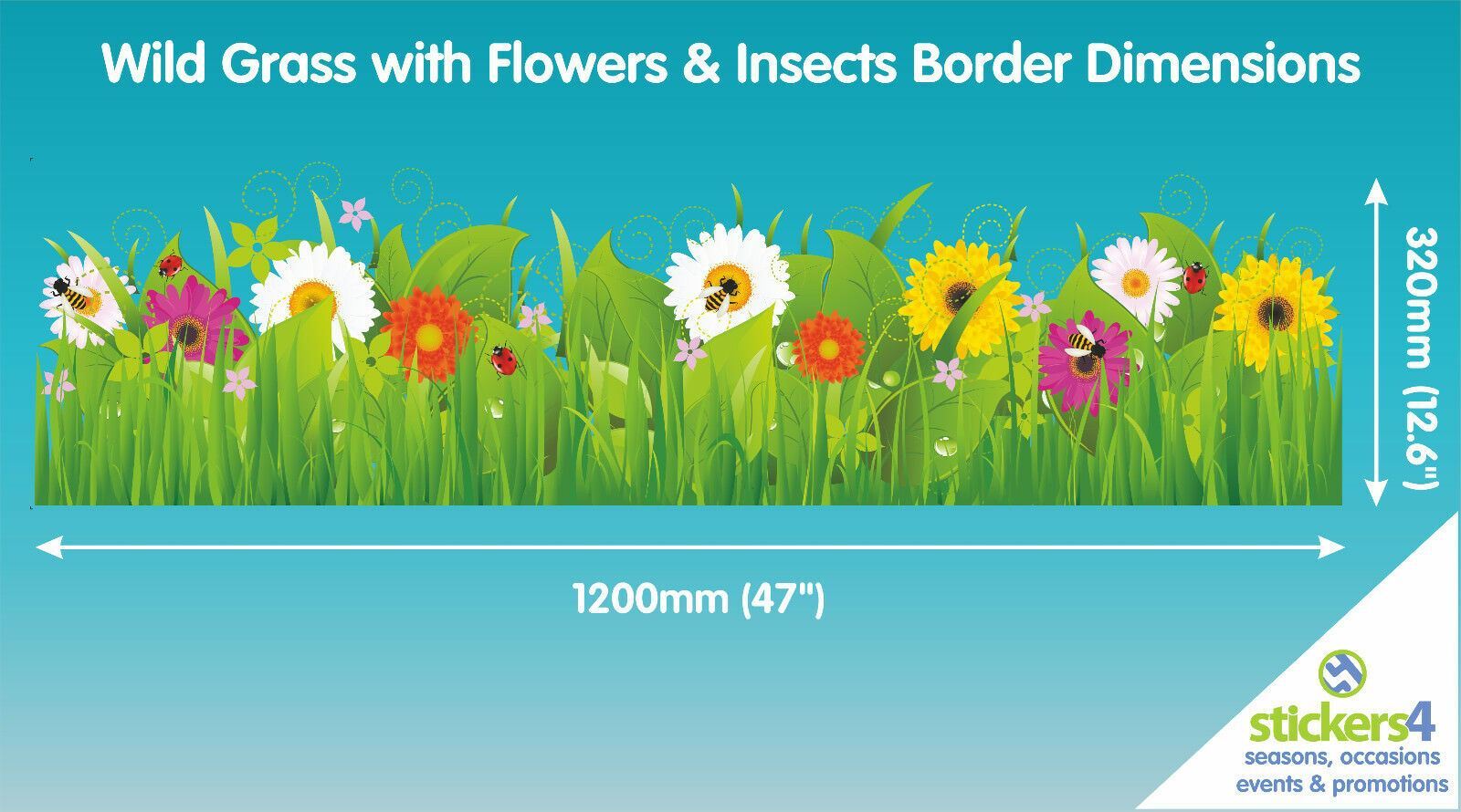 Wild Grass with Flowers and Insects Spring / Summer Window Border Cling ...