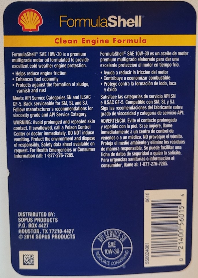 FORMULA SHELL 10W-30 MOTOR OIL CLEAN ENGINE FORMULA - 3xQUARTS | eBay