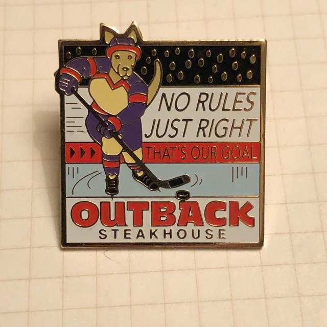NO RULES JUST RIGHT Hockey Kangaroo Outback Steakhouse Pin Pinback NO RULES JUST RIGHT Hockey Kangaroo Outback Steakhouse Pin Pinback