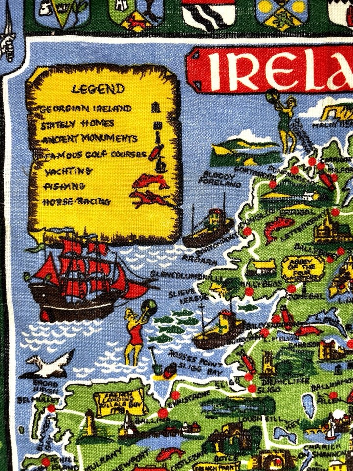 Vintage Irish Fingal Linen Towel Map Coat of Arms St Patricks 30" x 19 ...