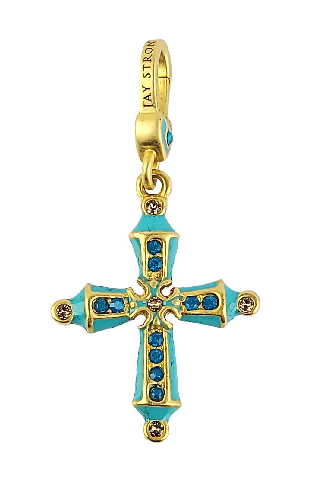 JAY STRONGWATER JEWELED BIRTHSTONE CROSS DECEMBER "BLUE TOPAZ" CHARM ...