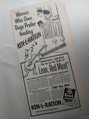 Vintage 1949 KEN-L-RATION CANNED DOG FOOD B&W Magazine Ad | eBay
