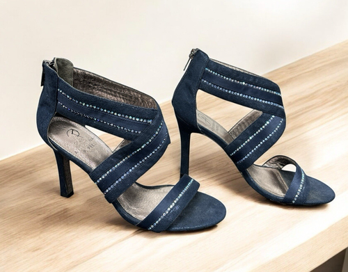 Adrianna Papell Blue Rhinestone Strappy Open Toe High Heel Dress Shoes ...