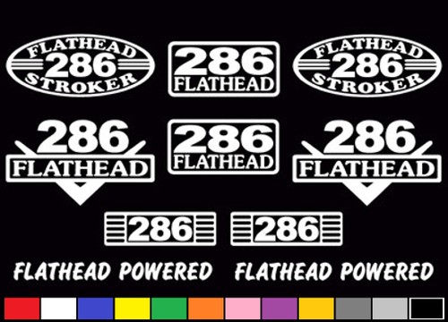 10 DECAL SET 286 CI V8 POWERED ENGINE STICKERS EMBLEMS FLATHEAD STROKER ...