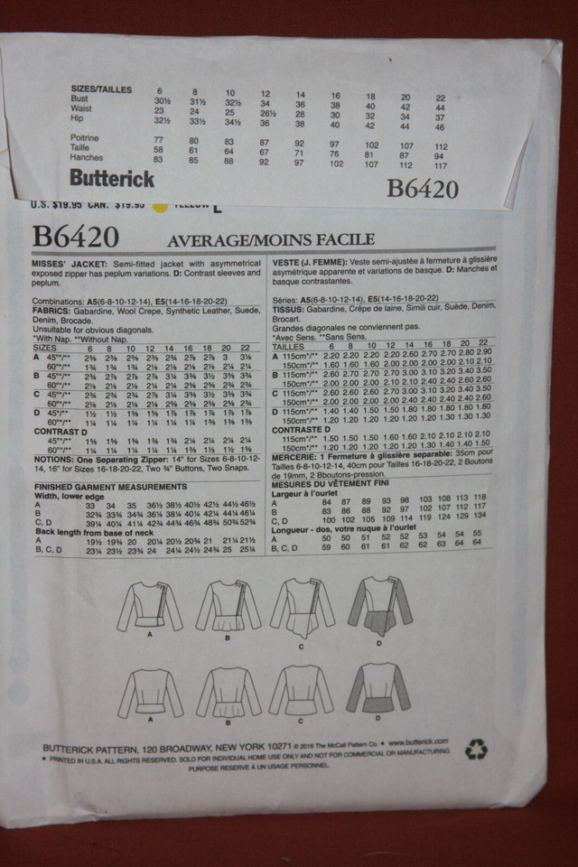 McCall & Butterick Misses JACKET patterns You Choose sizes 6-16 UNCUT ...