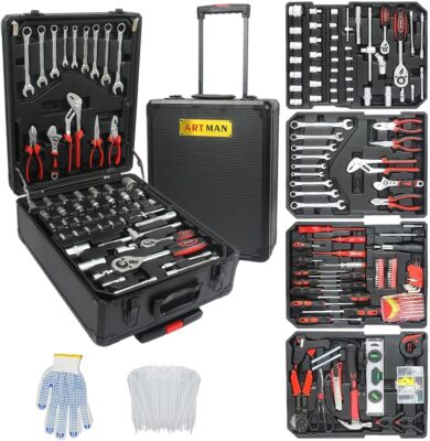 899 PCS Home Repair Tool Set Kit, General Household Tool Kit w/ Rolling ...