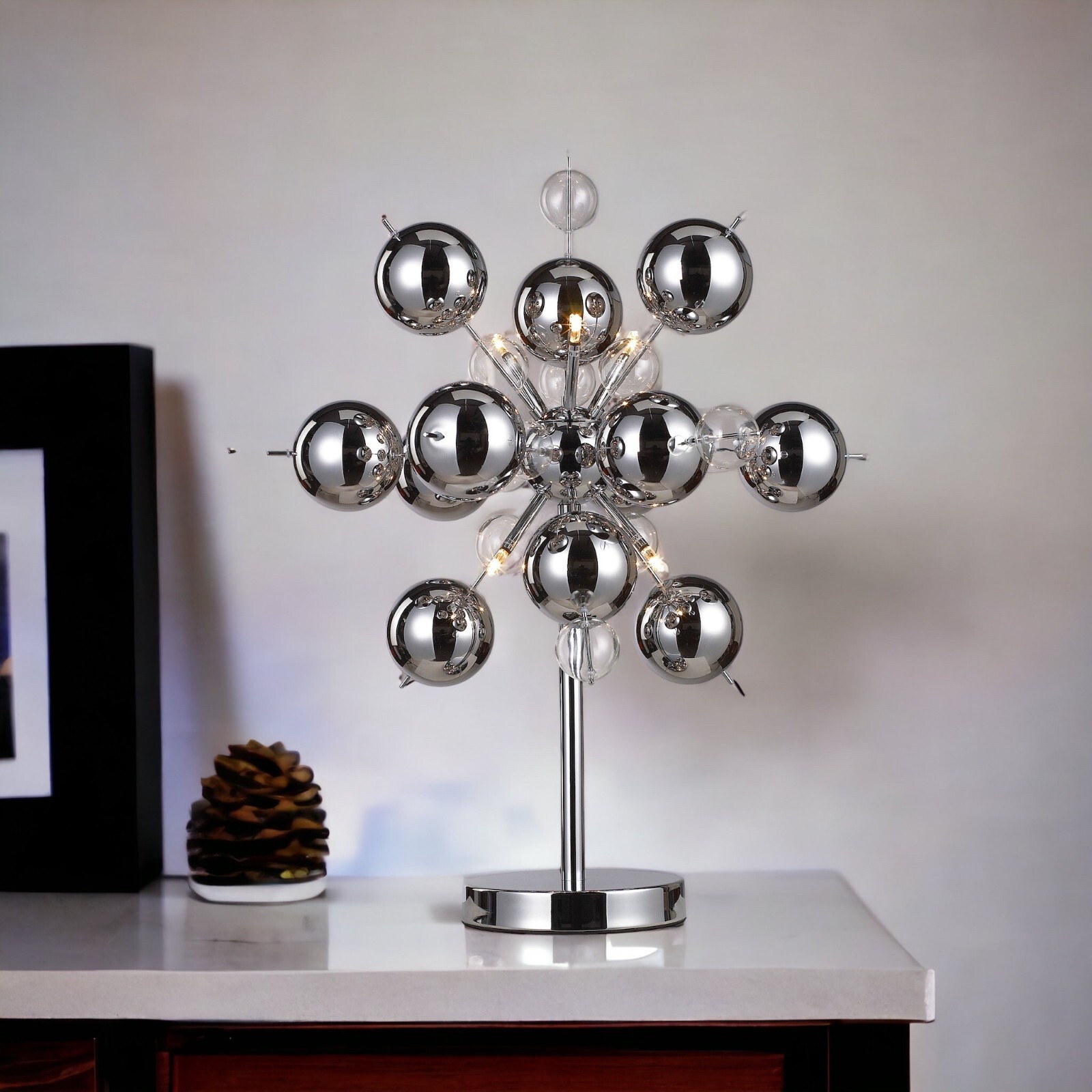 Molecular Chrome & Clear Glass Ball Table Lamp Light Lighting NEW Boxed ...